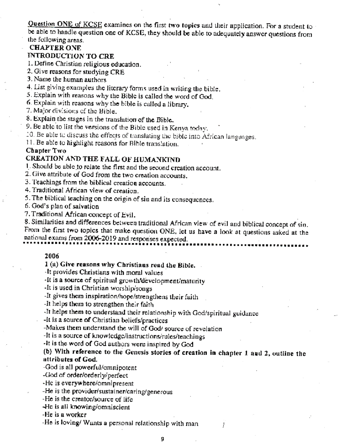 KCSE CRE Paper 1 Revision: Key Topics & Questions Analysis - Studocu
