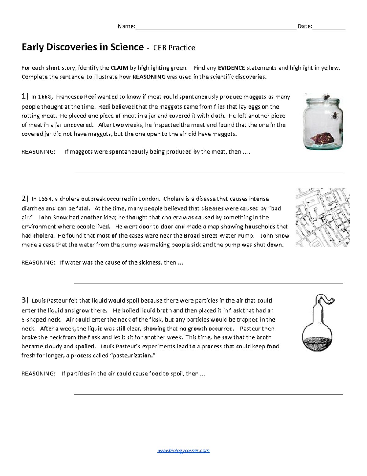 Early Discoveries in Science - CER Practice - Name