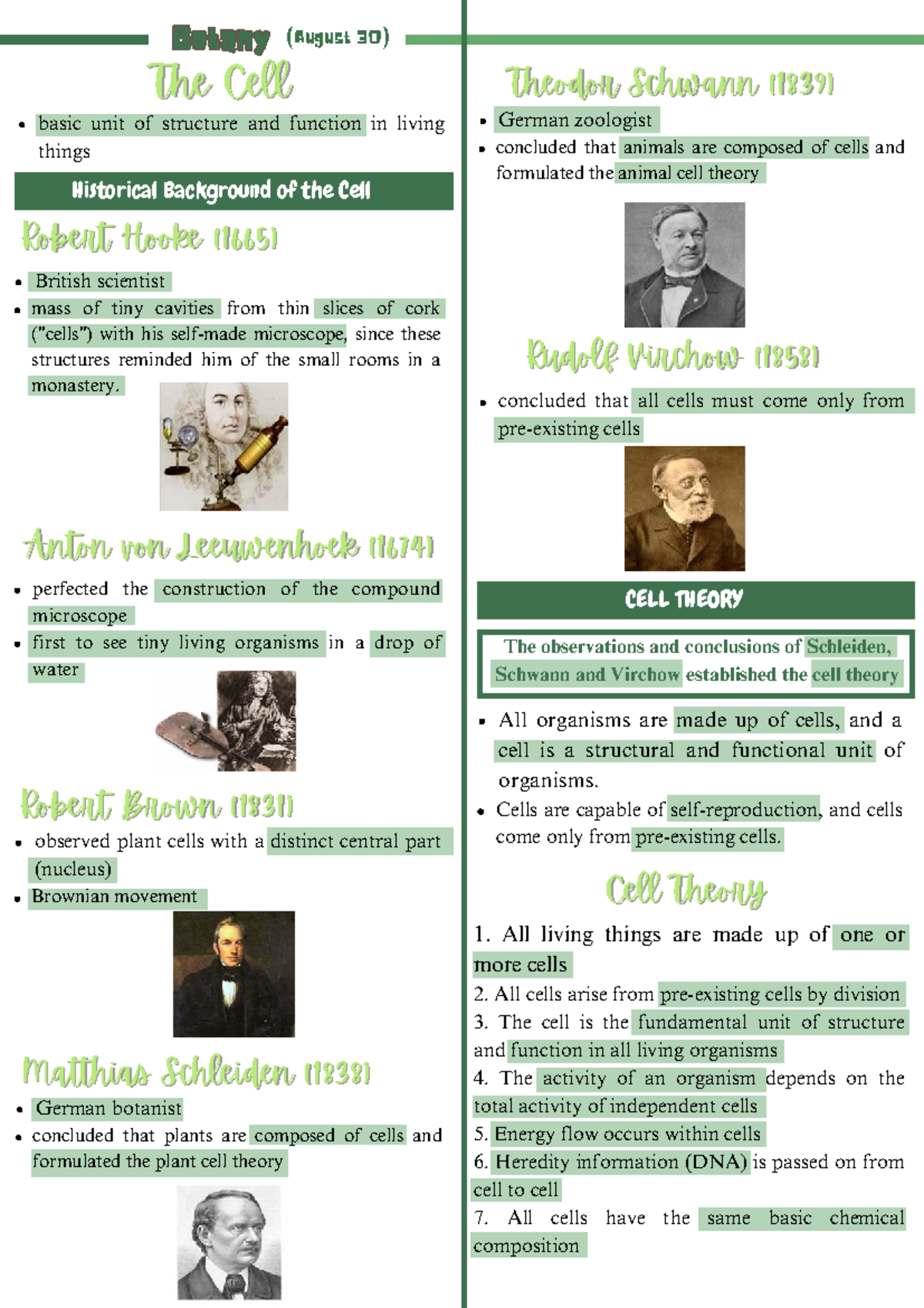 Botany (August 30) Overview of Cell Structure and Function - Studocu