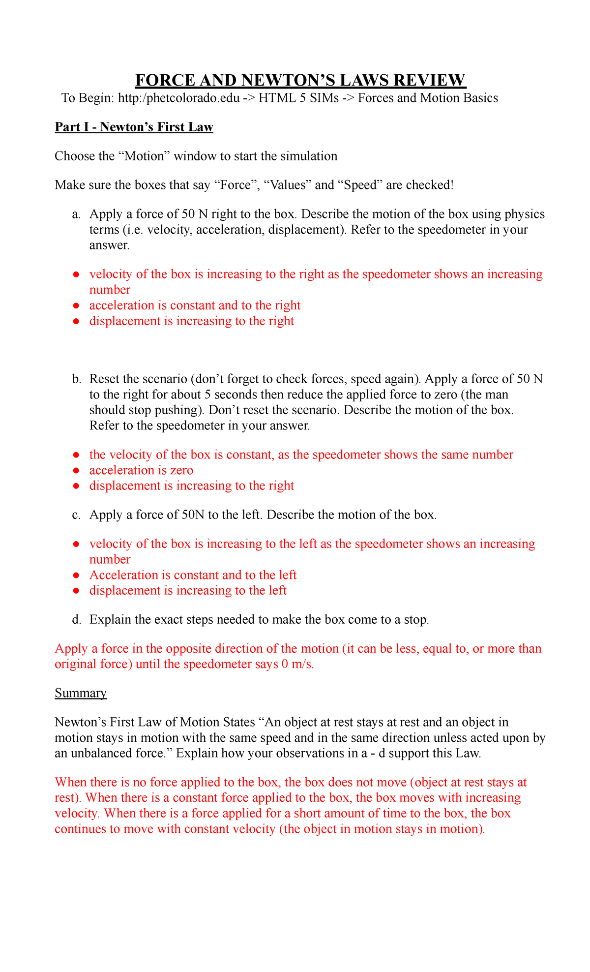 Newton's Laws & Forces: Detailed Phet Lab Activity Report - Studocu