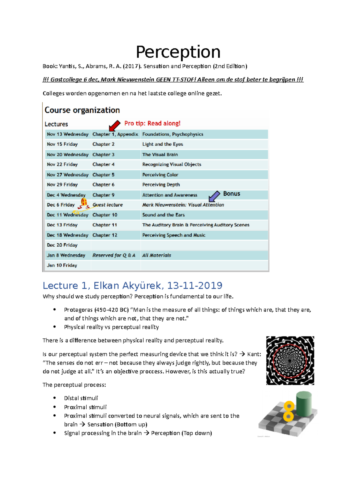 Perception aantekeningen - Perception Book: Yantis, S., Abrams, R. A ...
