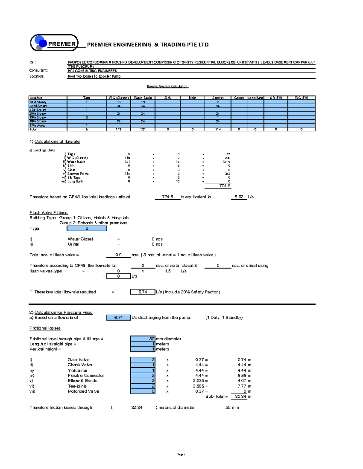 Booster Pump Calculation for Proposed Condo Development (HPX) - Studocu