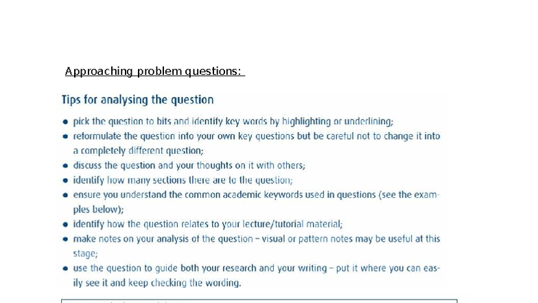 Approaching Problem Questions: Key Analysis Tips and Keywords - Studocu