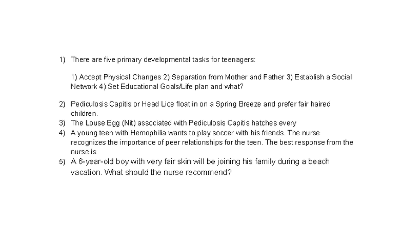 Week 10 Pre Quiz - Developmental Tasks & Health Issues - Studocu