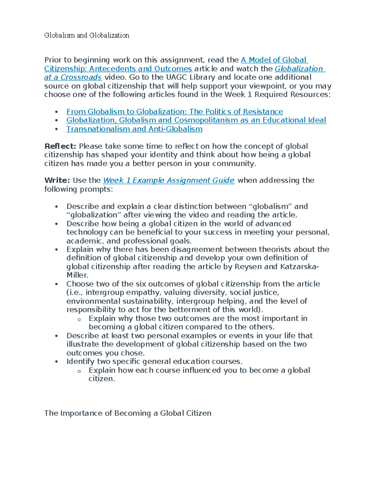 Gen499 Week 1 Assignment: Understanding Globalism and Globalization ...