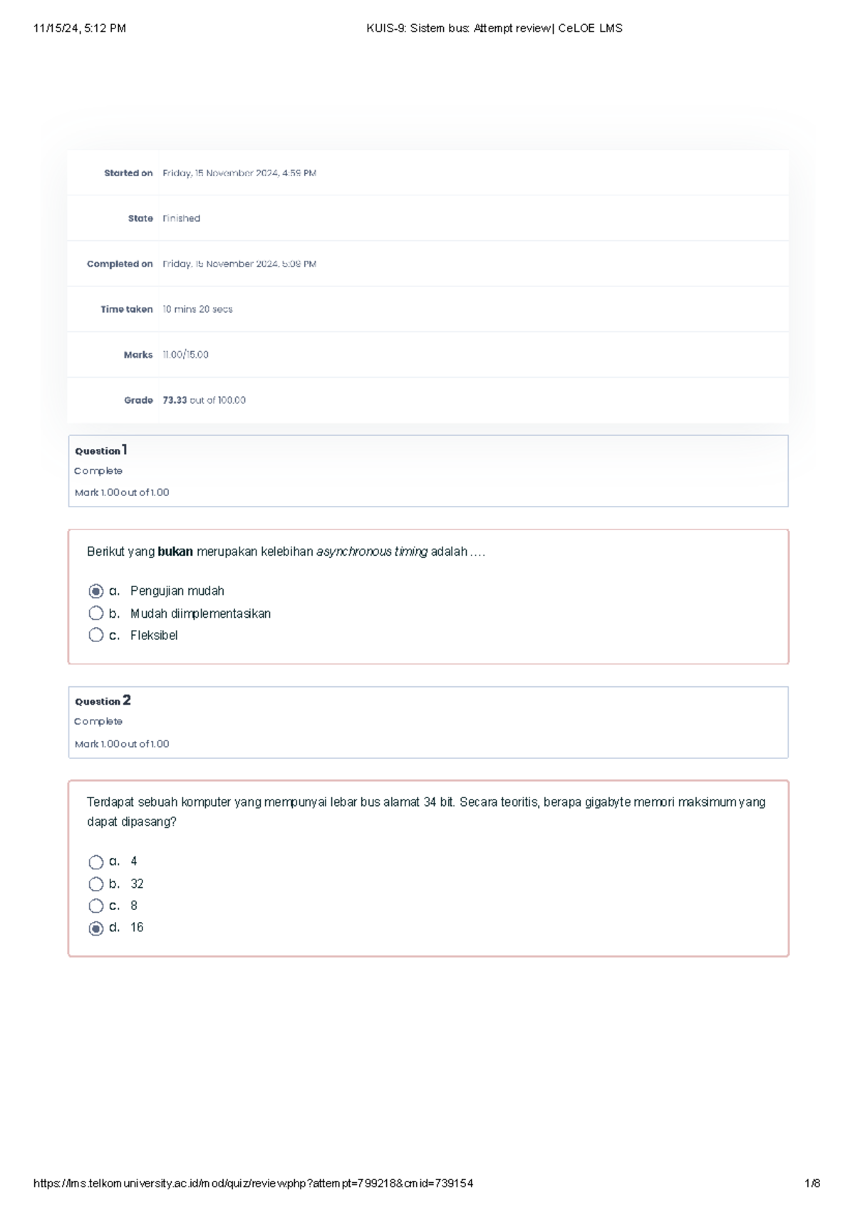KUIS-9: Review of Bus System Attempt on LOE LMS - Studocu