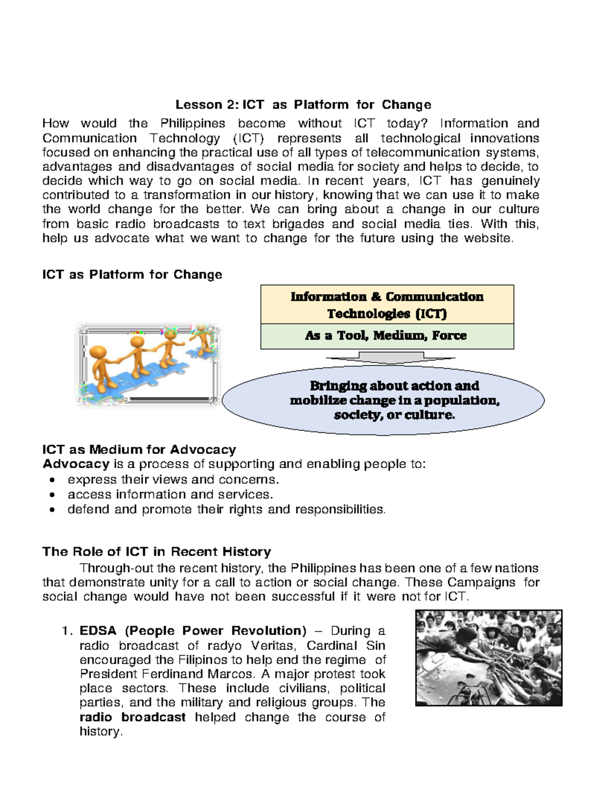 Lesson 2: ICT's Impact on Change and Social Media - E TECH Grade 11 ...