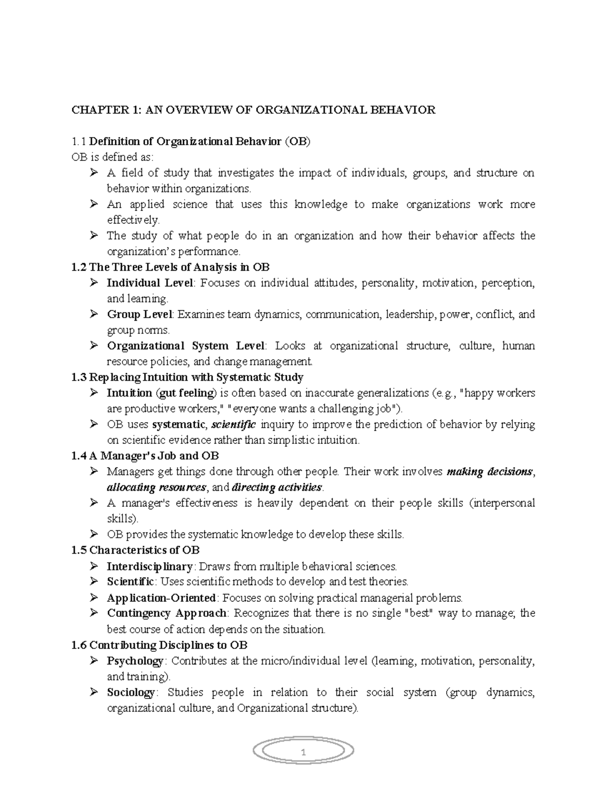 OB Lecture Notes: Overview of Organizational Behavior and Individual ...