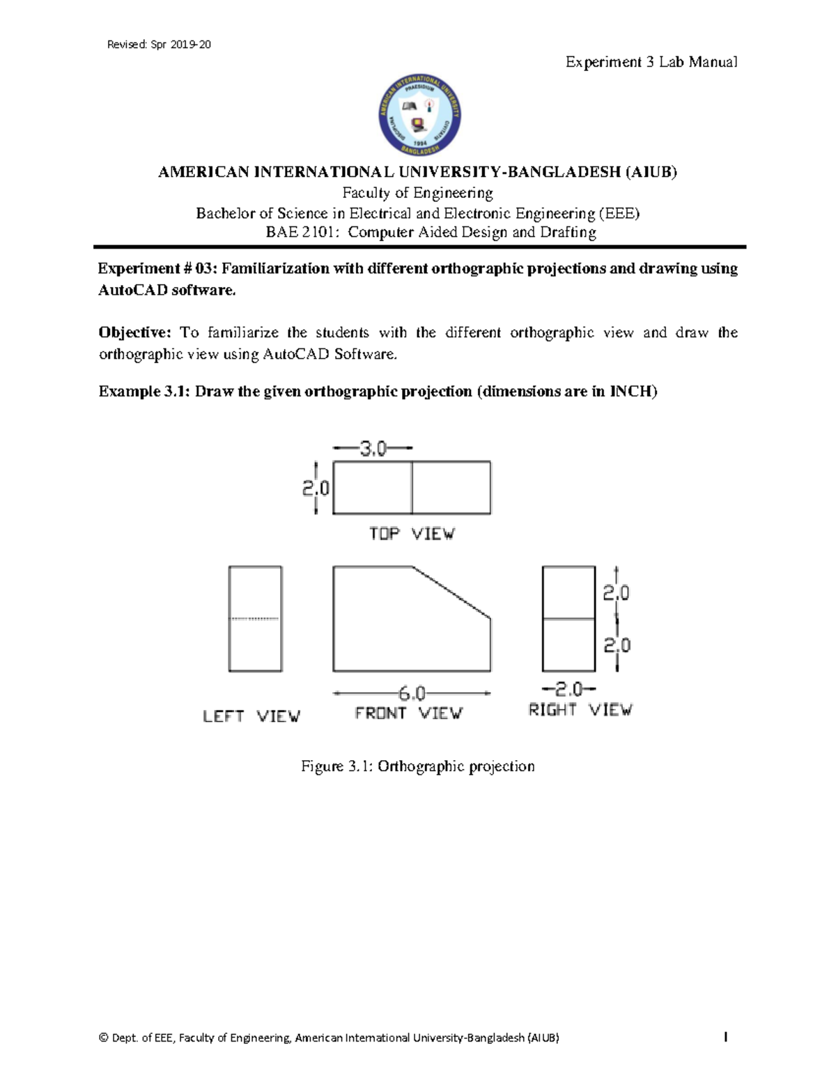 BAE 2101 - CAD Experiment 3: Orthographic Projections Lab Manual - Studocu