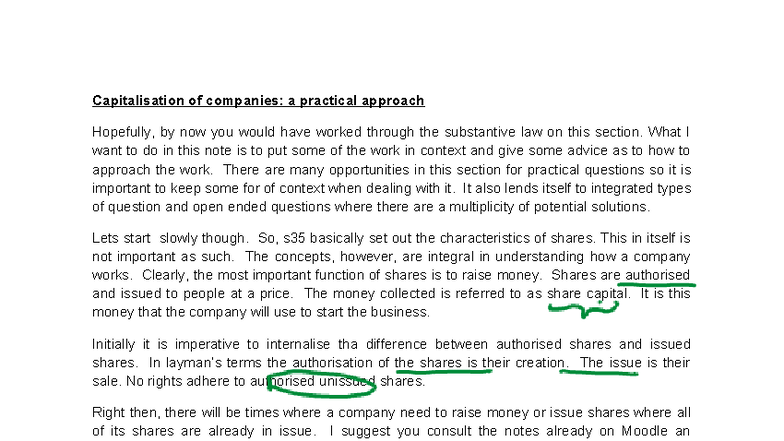 Capitalisation of Companies: A Practical Guide to S35 and S46 - Studocu