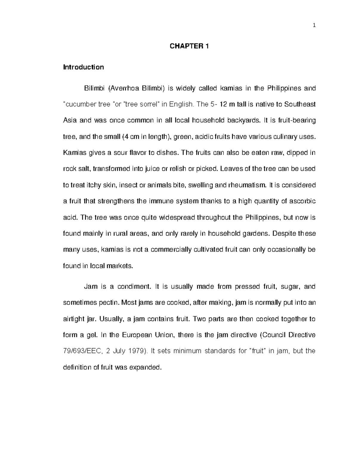 example of Research Proposal - CHAPTER 1 Introduction Bilimbi (Averrhoa ...