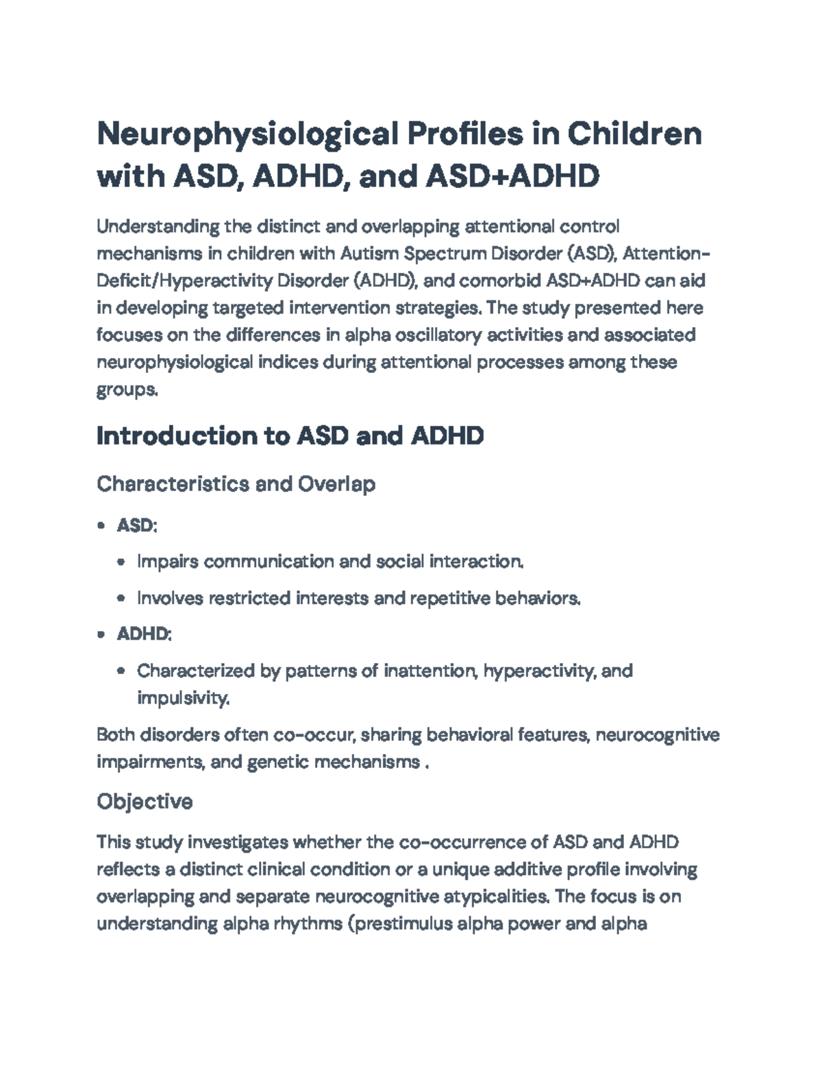 Neurophysiological Profiles in Children with ASD and ADHD: Study ...