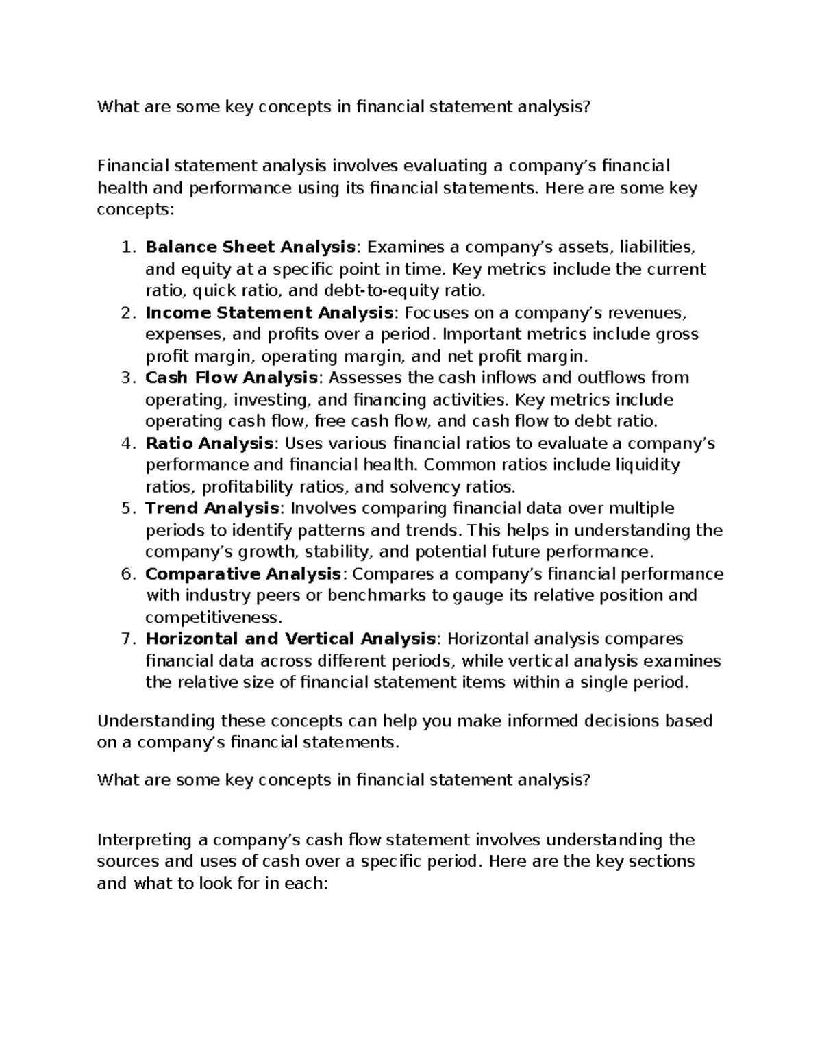 Week 4 Lecture Notes: Key Concepts in Financial Statement Analysis ...
