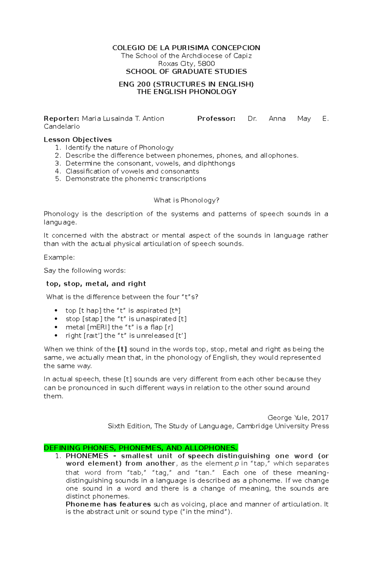 ENG 200 Final Exam: Understanding English Phonology Concepts - Studocu