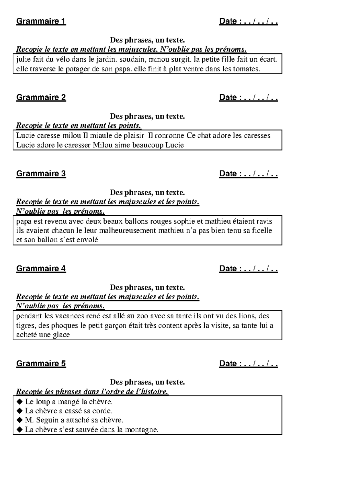 27 Exos de Grammaire CE1: Phrases et Textes à Corriger - Studocu