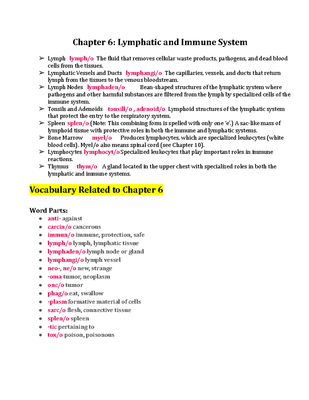 Chapter 6 Lymphatic and Immune System - Chapter 6: Lymphatic and Immune ...