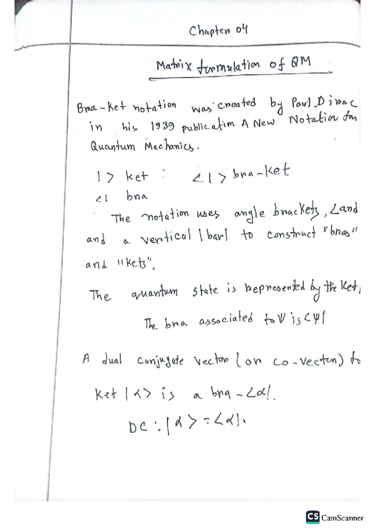 Chapter 04: Bra & Ket Vectors in QM Notation (CS) - Studocu