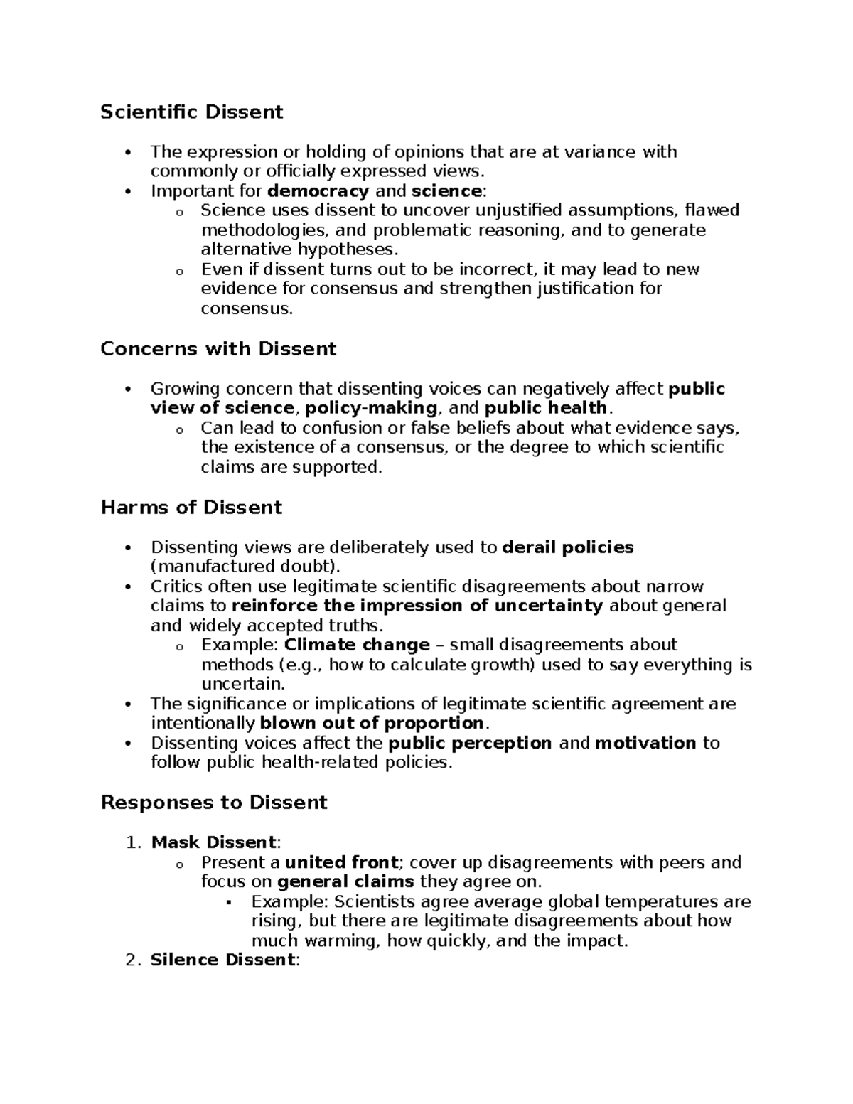Scientific Dissent - Key Notes on Impacts and Responses - Studocu