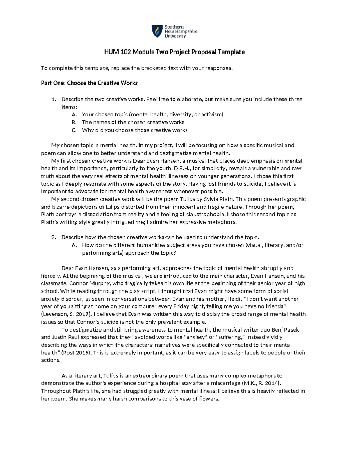 HUM 102 Module Two Project Proposal: Exploring Mental Health Through ...