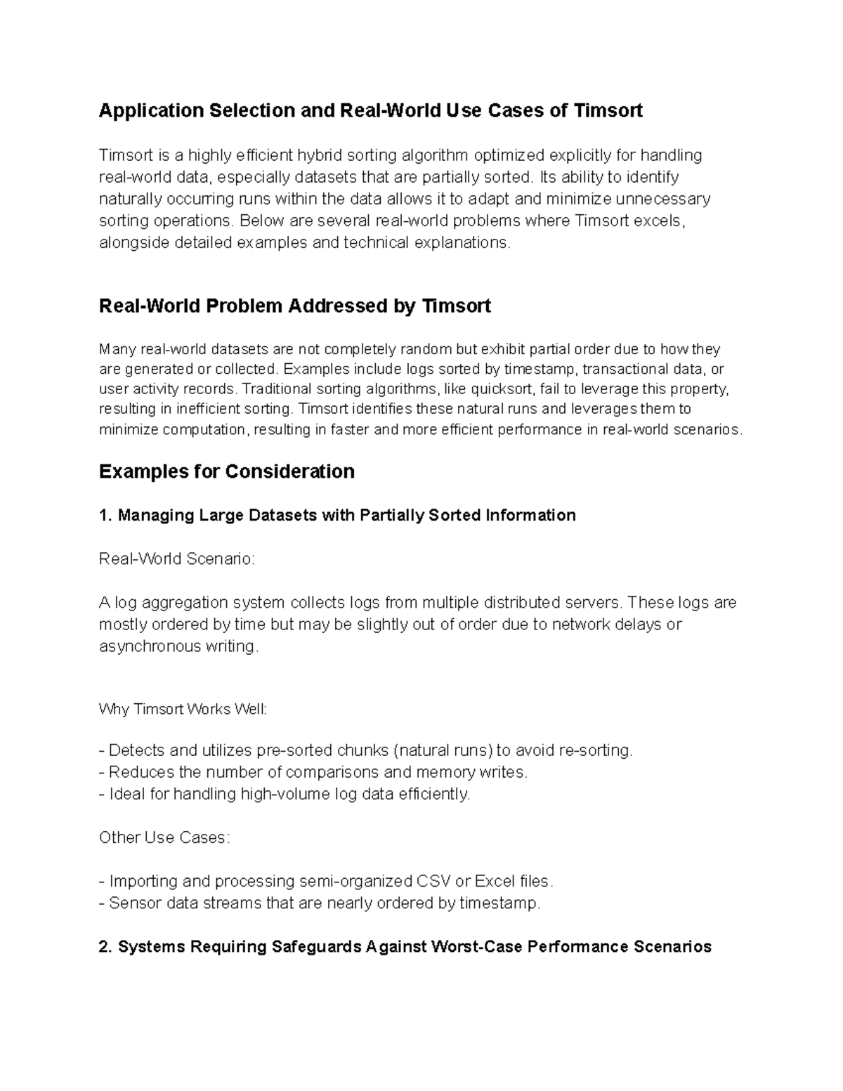 Timsort Applications & Use Cases: Phase 2 Implementation Insights - Studocu
