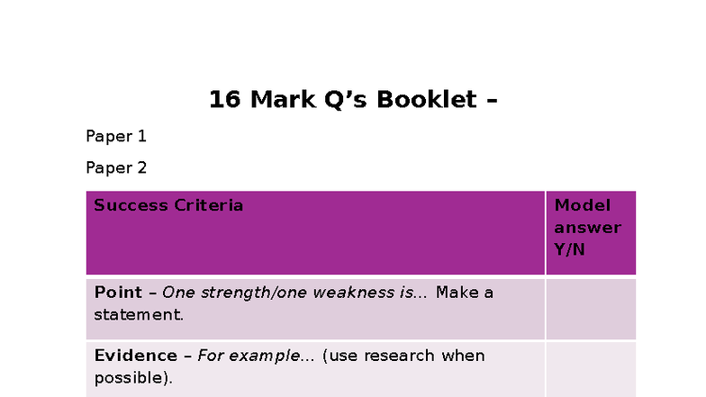 16 Mark Q booklet - Range of 16 mark practice questions across all ...