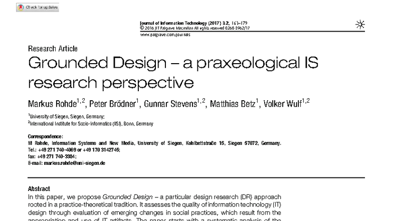 Grounded Design in IS Research: A Praxeological Perspective (IS 2017 ...