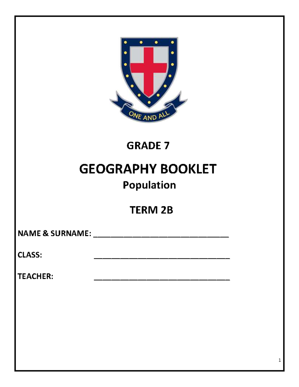 Grade 7 Geography: Population Study Booklet Term 2B - Studocu