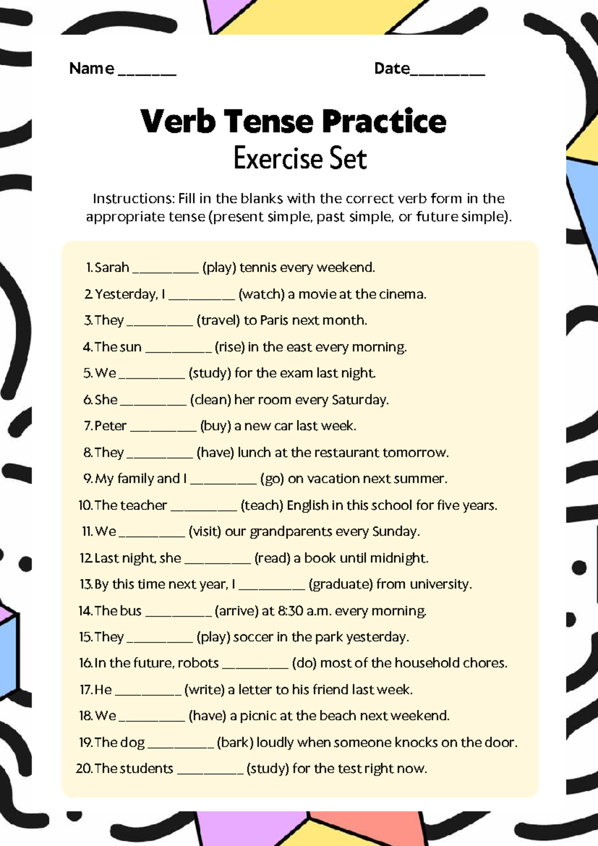 ENG 101: Simple Tense Verb Practice Worksheet - Studocu
