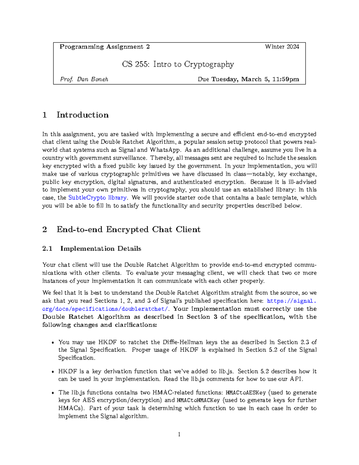 CS 255: Programming Assignment 2 - End-to-End Encrypted Chat Client - Studocu