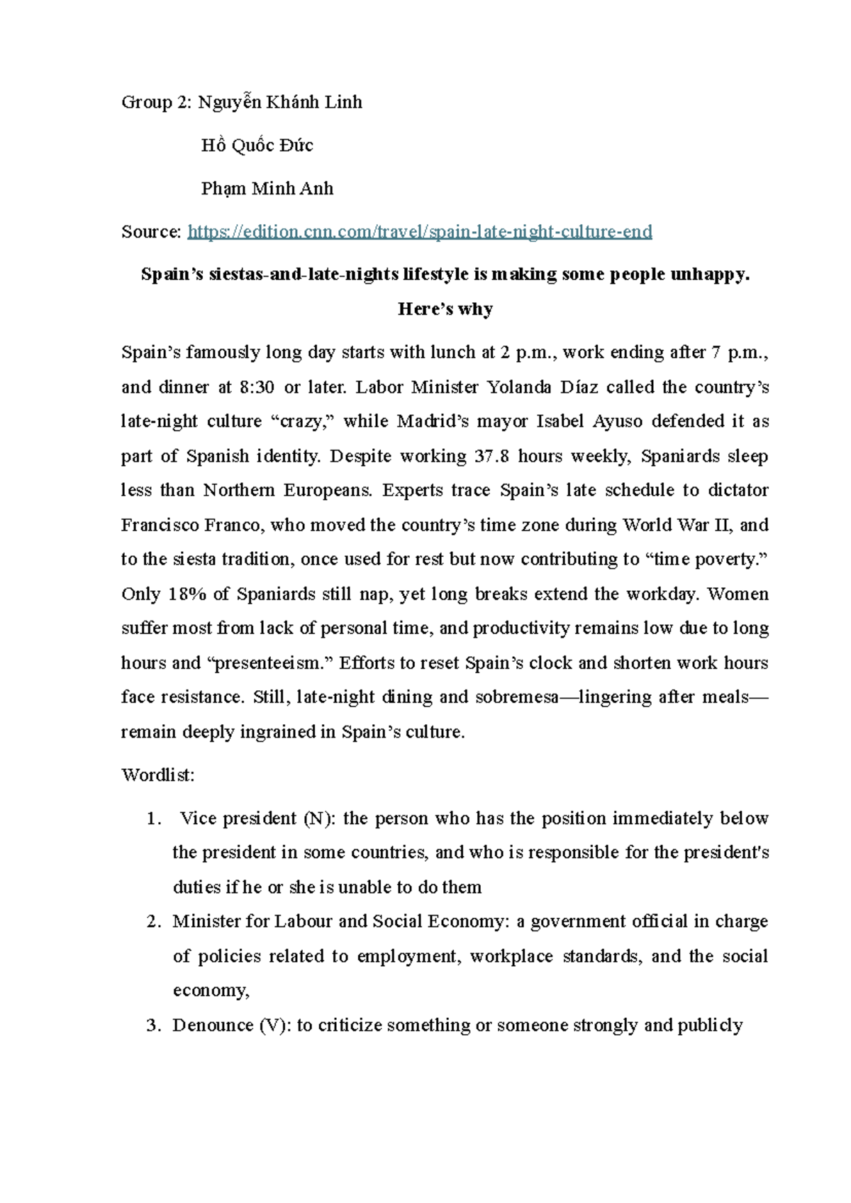 Group 2: The Spanish Day is Famously Long - Cultural Insights on Work ...