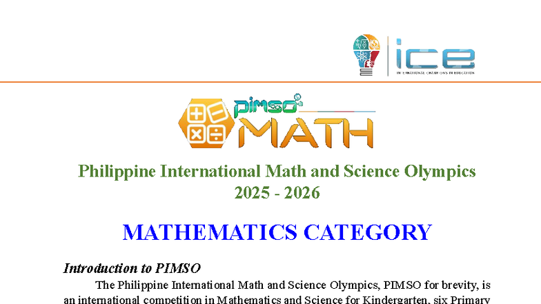 PIMSO 2025 Mathematics Category Overview and Competition Details - Studocu