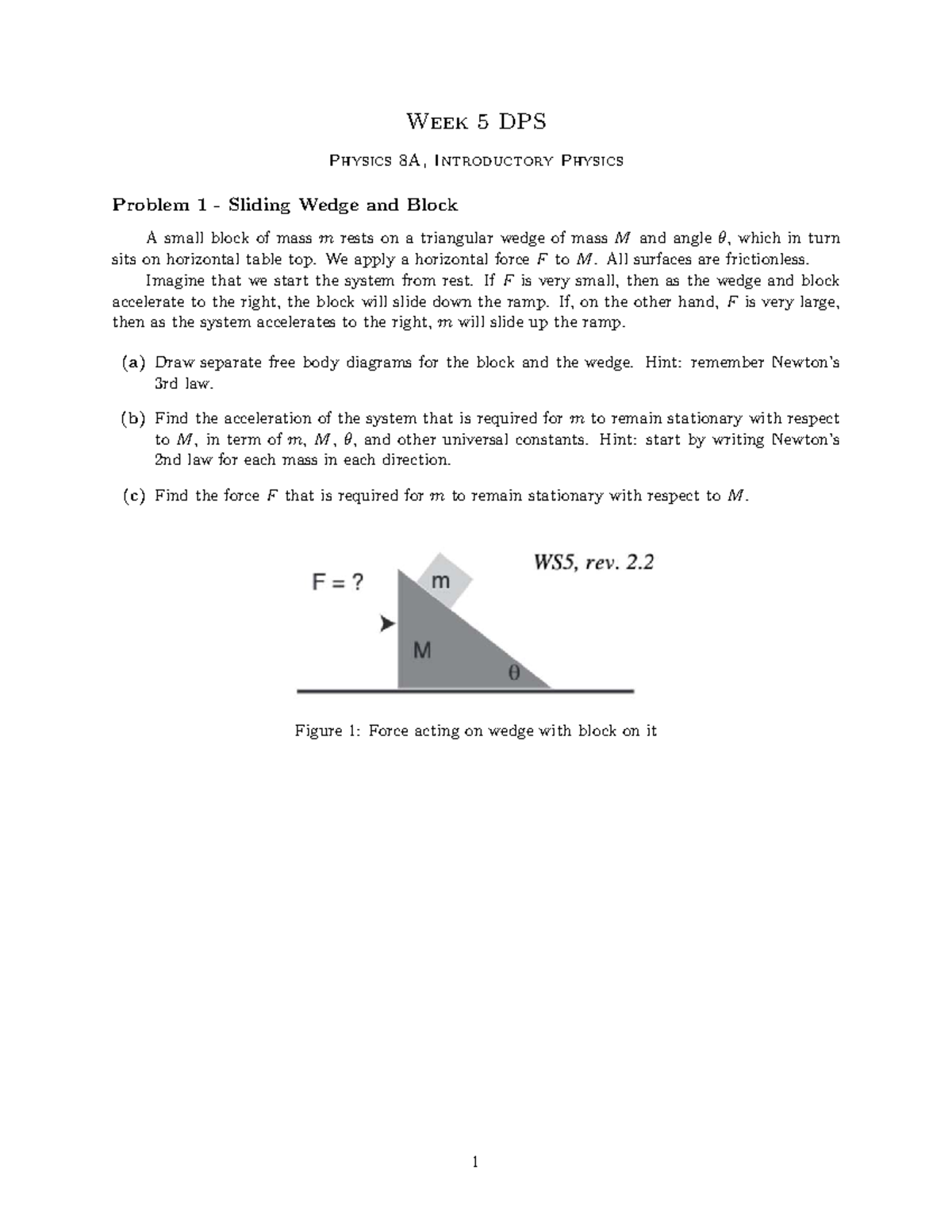 Week 5 Physics 8A: Sliding Wedge & Block Problem Analysis - Studocu