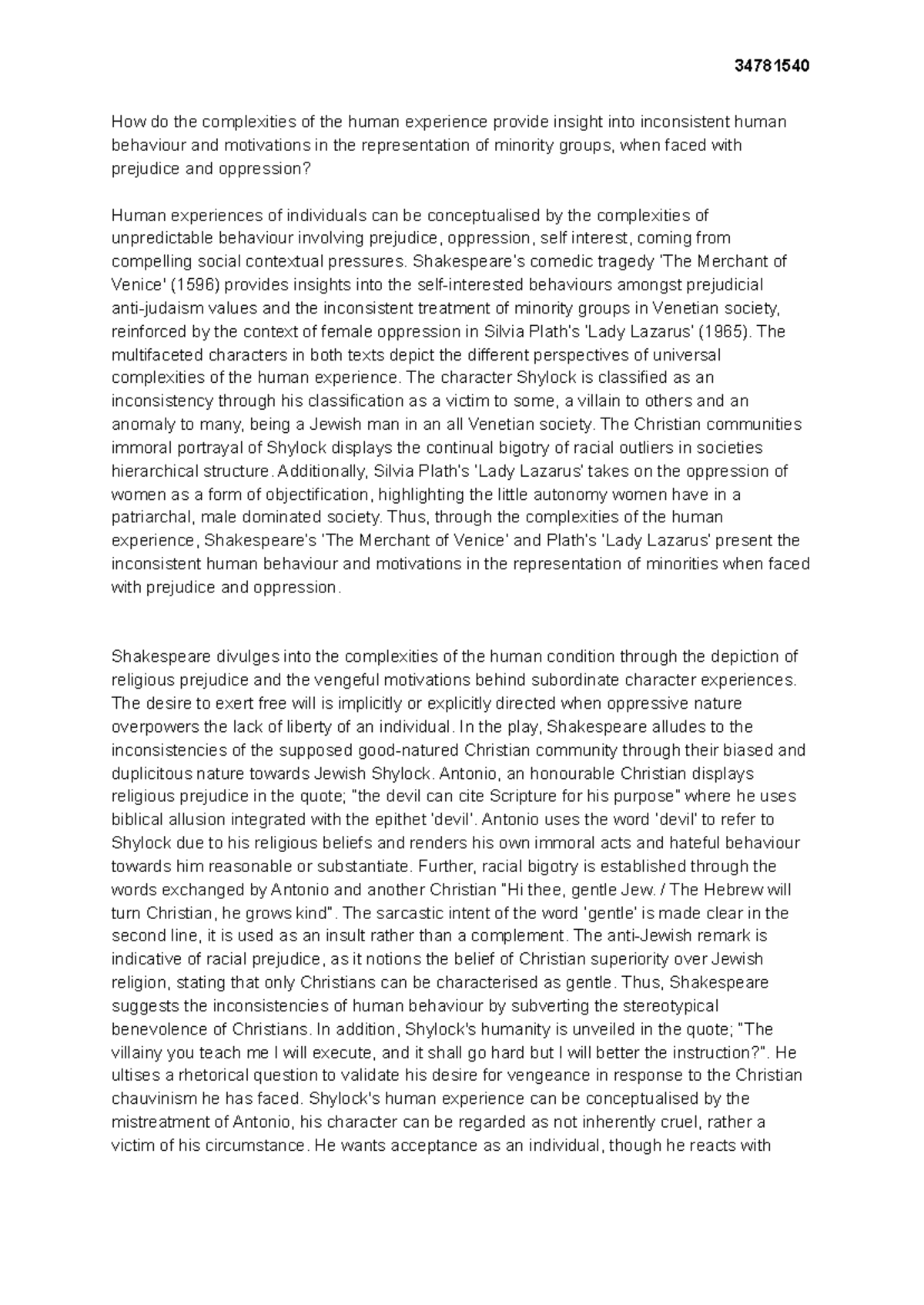 Exploring Human Complexity: Insights from Shakespeare's MoV & Plath's ...