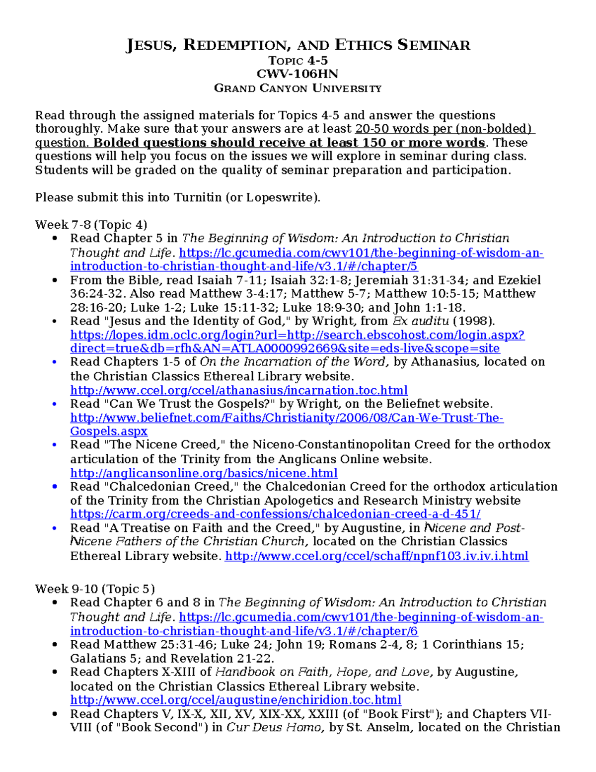 3 Jesus, Redemption, AND Ethics Seminar - JESUS, REDEMPTION, AND ETHICS ...