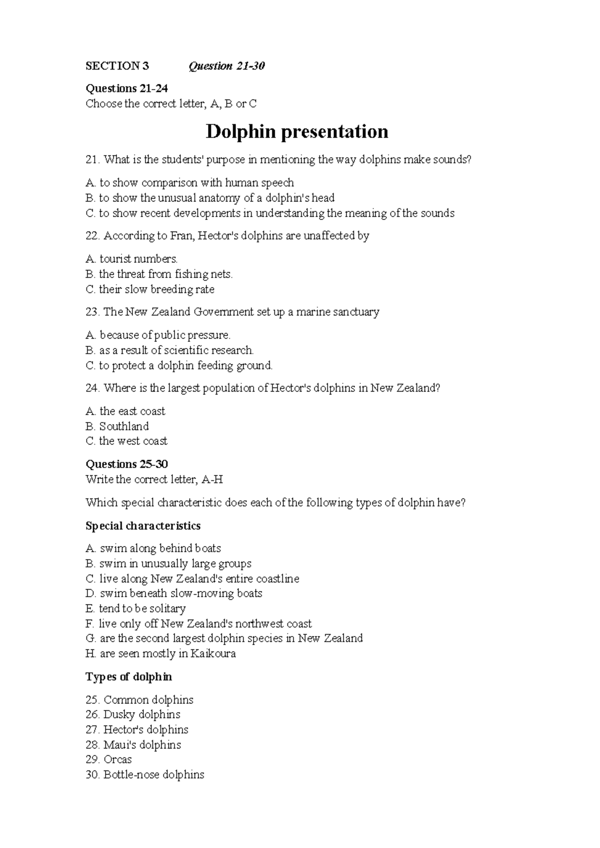 Section 3 - Dolphin Presentation Quiz Questions - Studocu