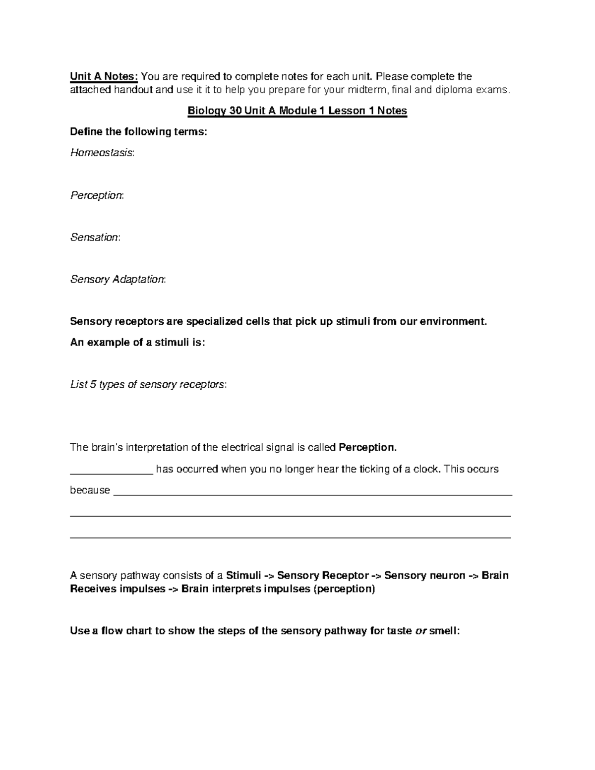 Biology 30 Unit A Midterm Study Notes and Review Guide - Studocu