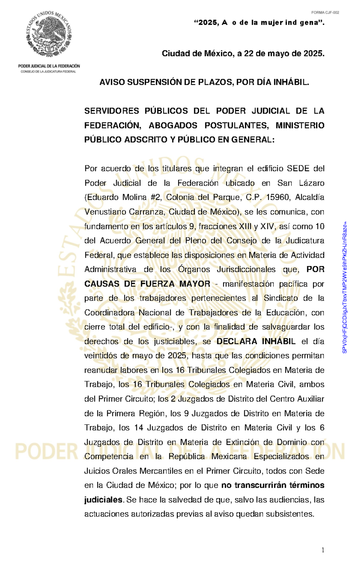 AVISO: Día Inhabil 22 de Mayo de 2025 - Poder Judicial de México - Studocu