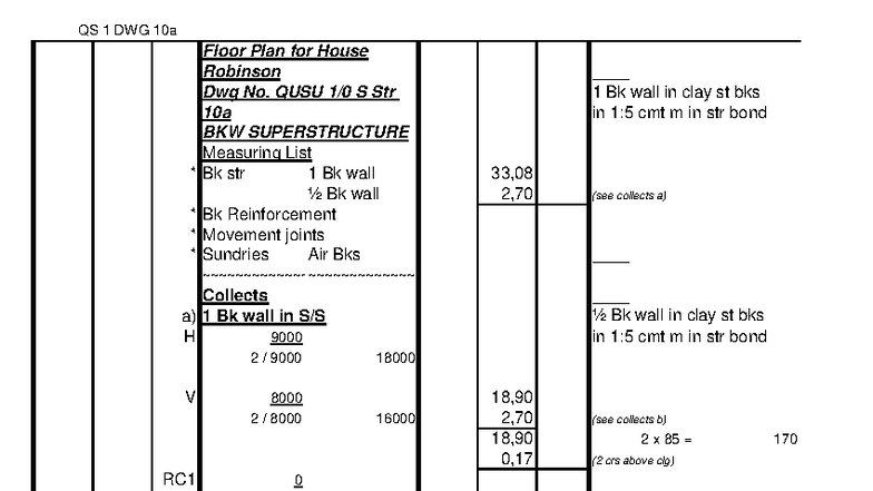 QS1 DWG 10a - House Robinson Floor Plan & Measurement List - Studocu