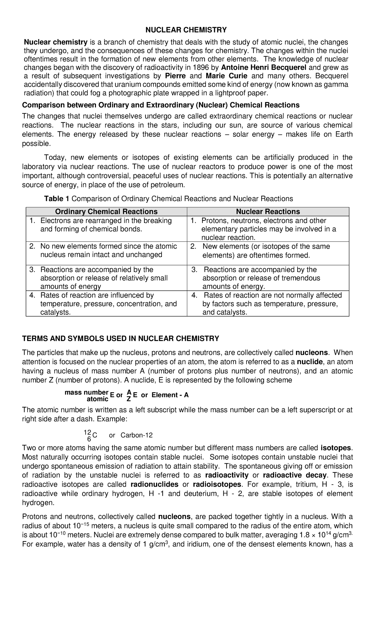 2021 Nuclear Chemistry PART 1 - NUCLEAR CHEMISTRY Nuclear chemistry is ...