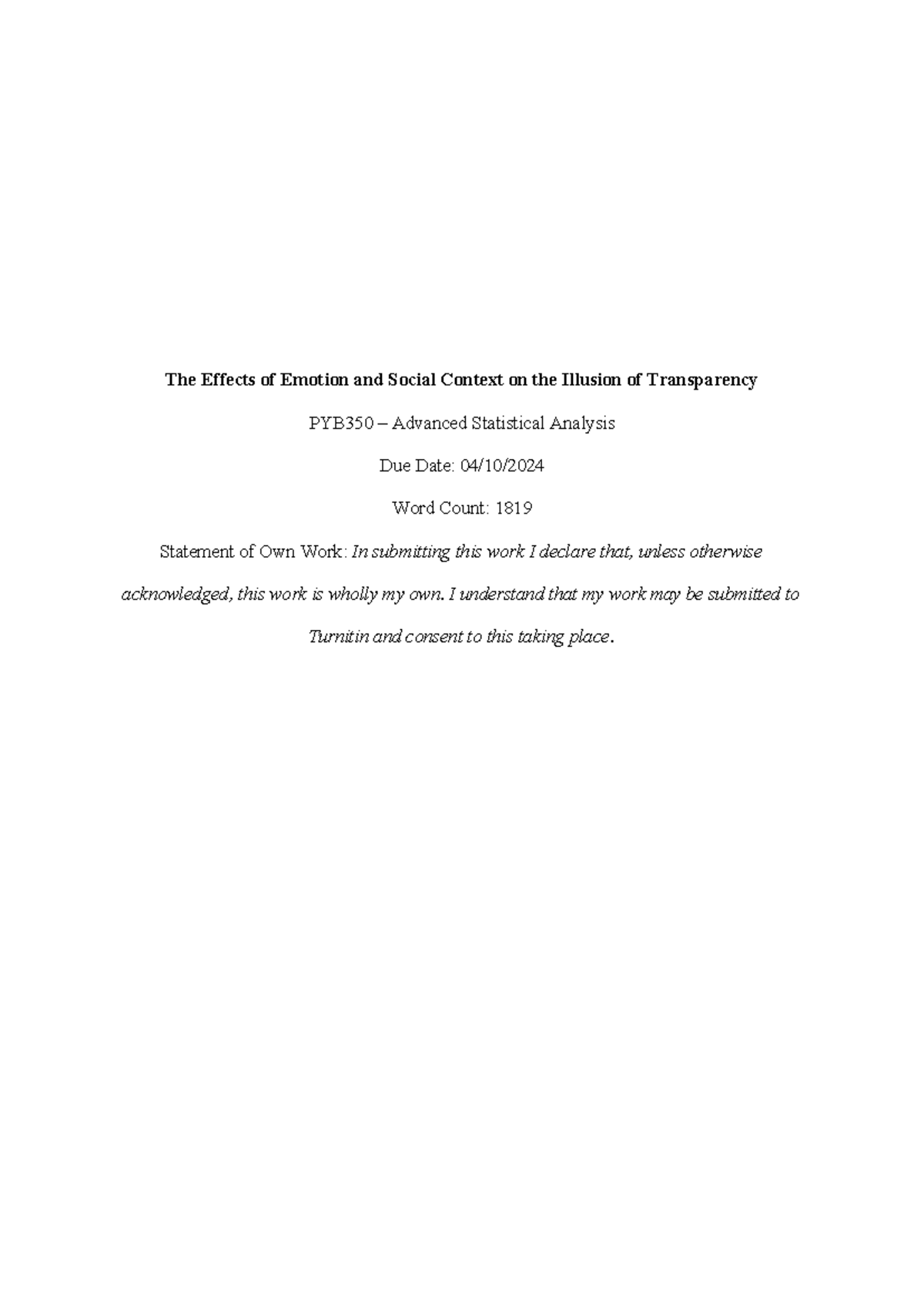 PYB350 Written Assignment: Impact of Emotion and Context on ...