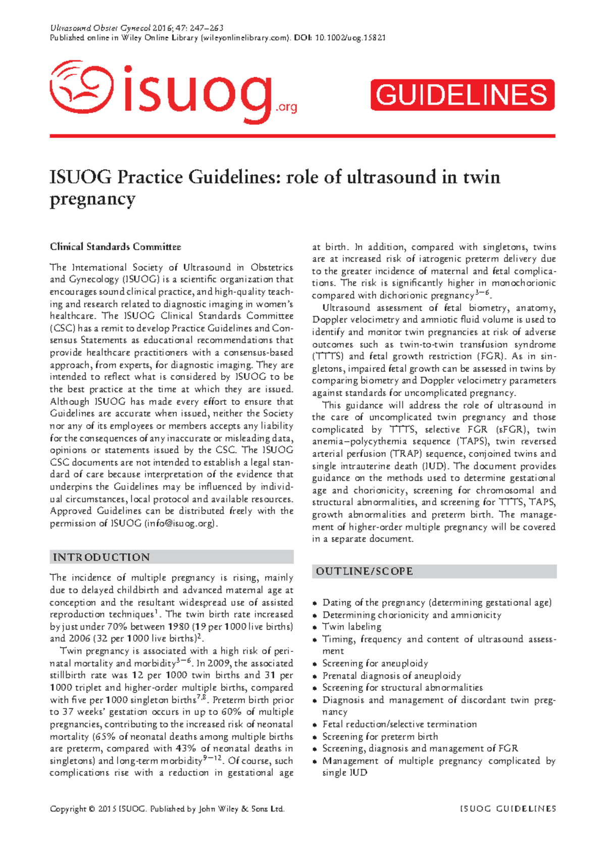 ISUOG Guidelines: Role of Ultrasound in Twin Pregnancy Management - Studocu
