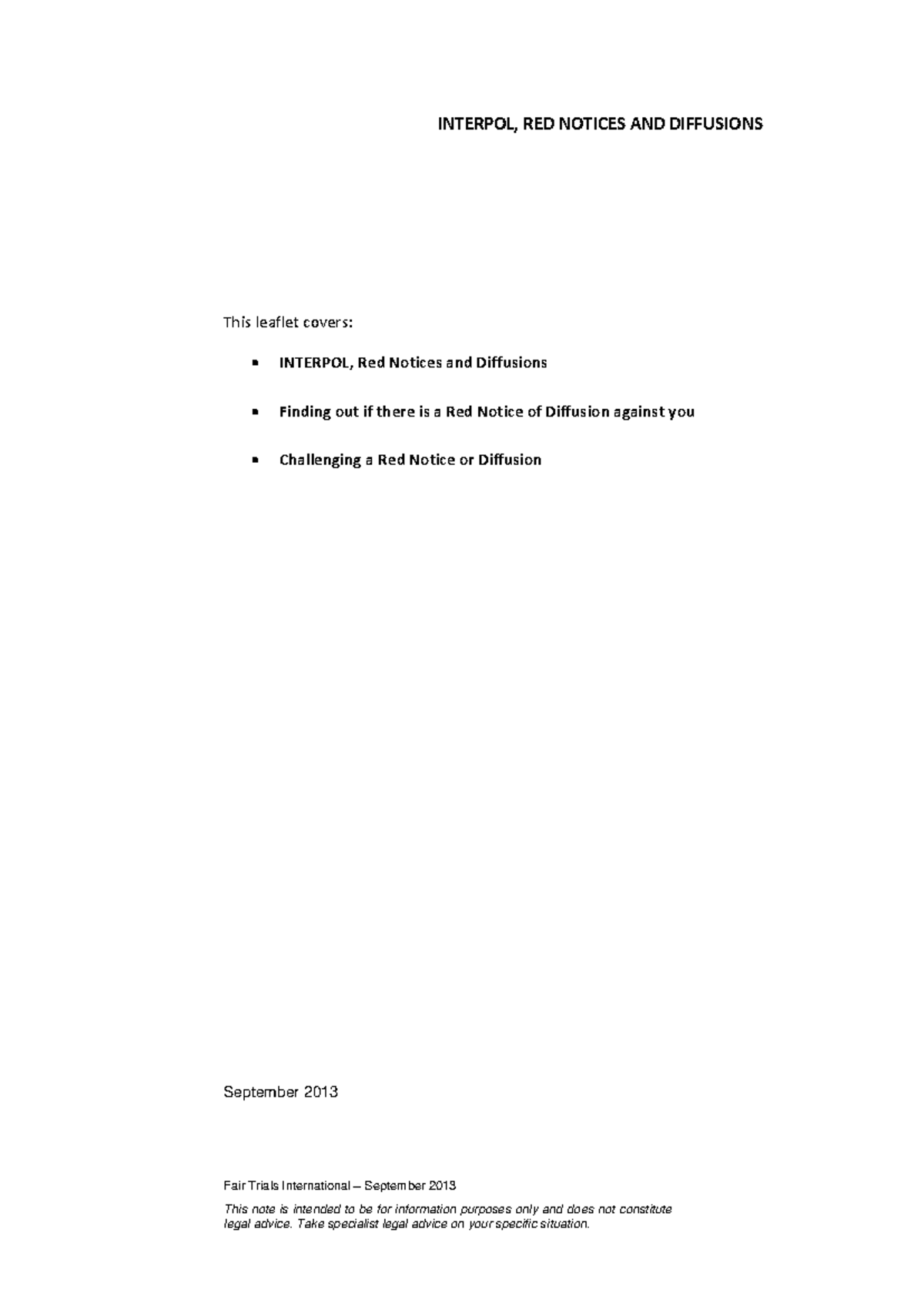 INTERPOL Red Notices & Diffusions: A Guide by Fair Trials Intl. - Studocu