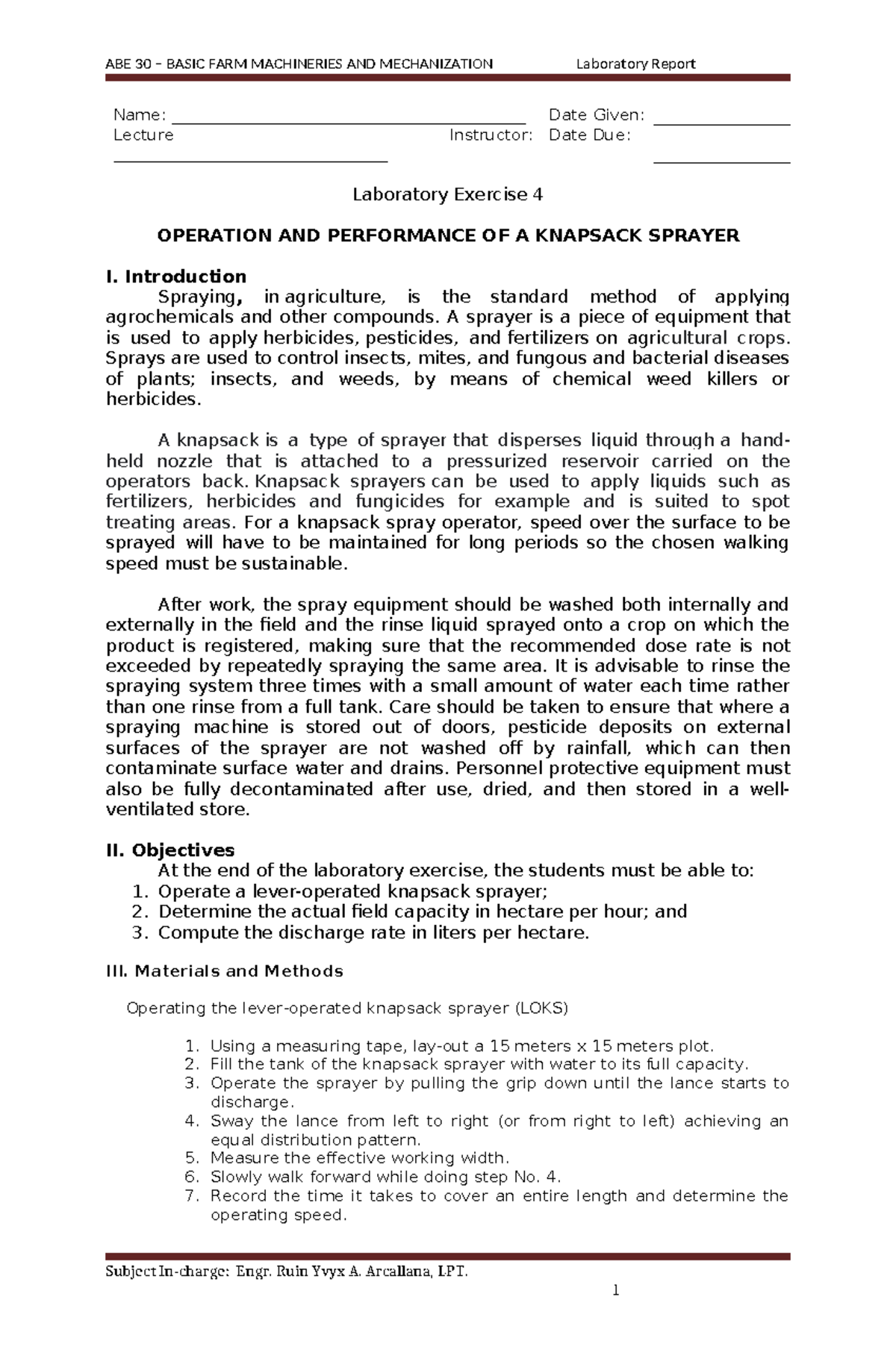 ABE30-Lab Exercise 4: Operation & Performance of Knapsack Sprayer-Final ...