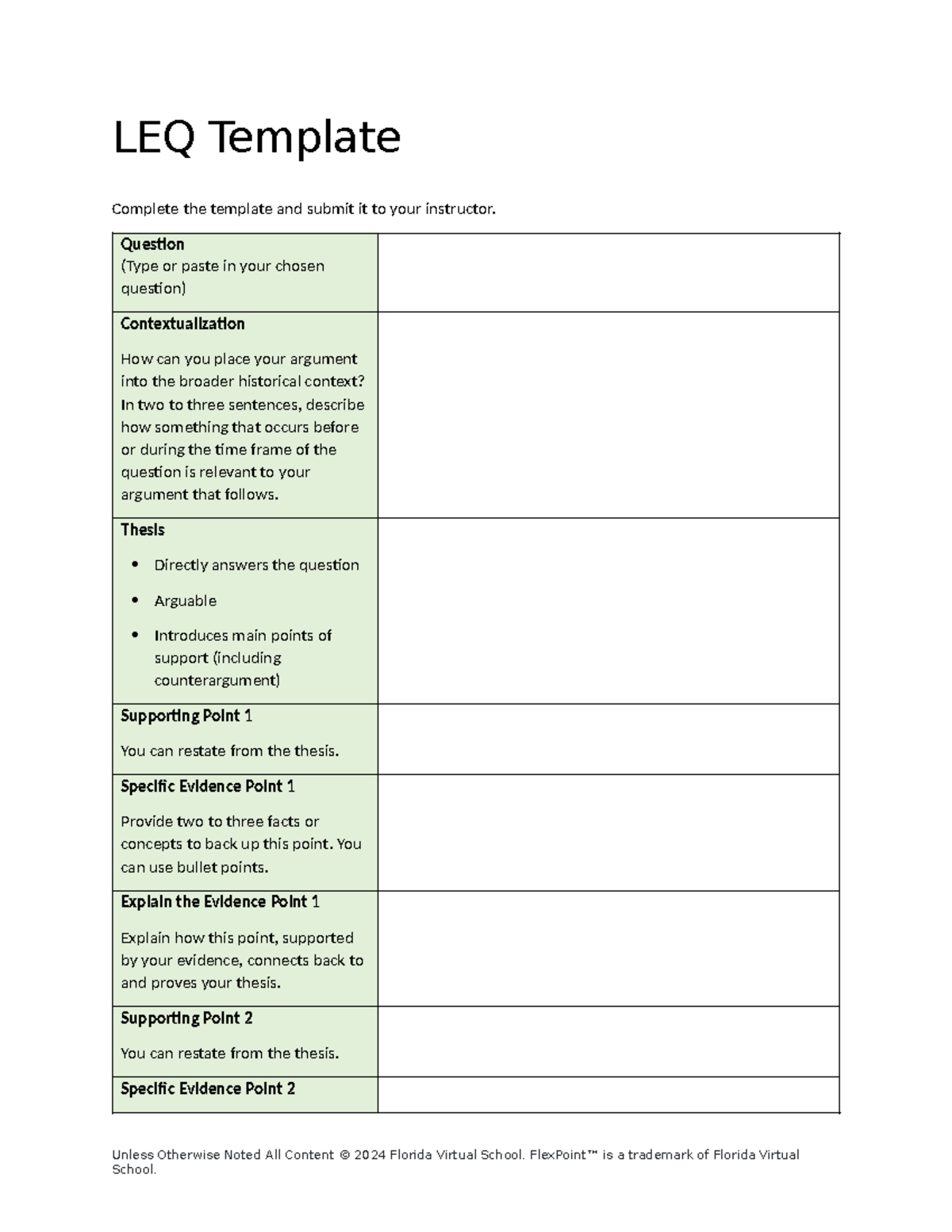 LEQ Template for Argument Development and Submission - Studocu