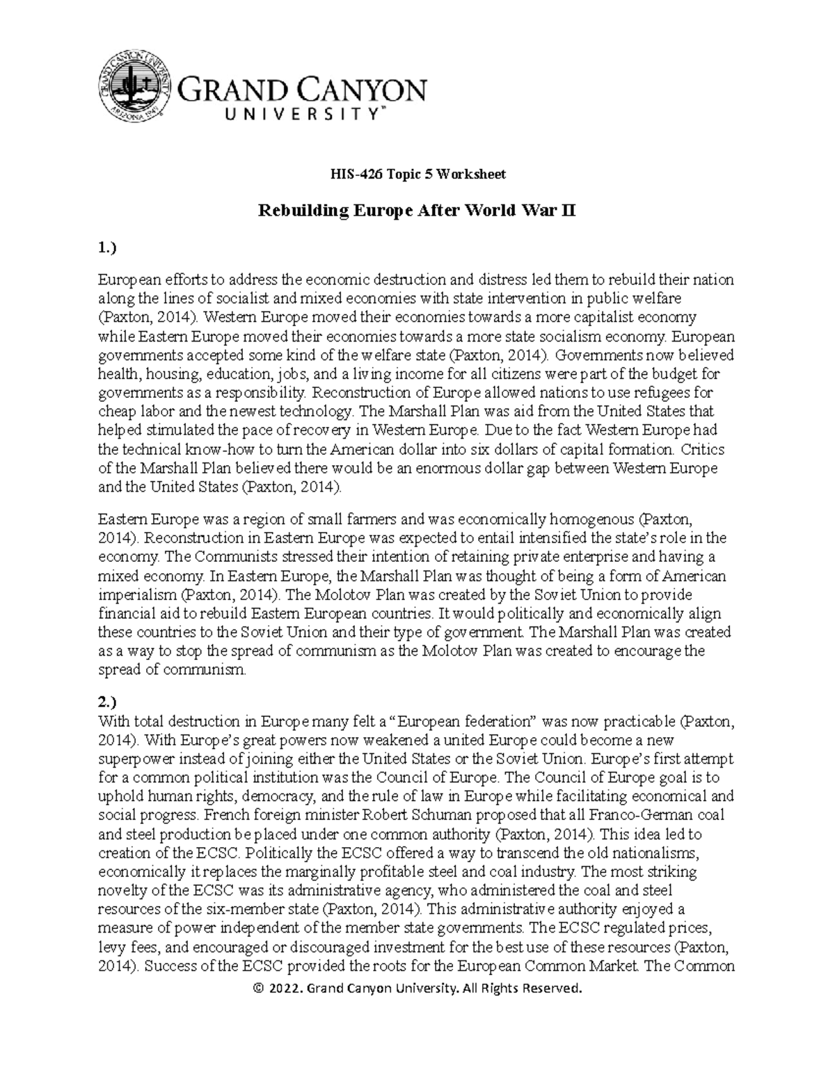 HIS-426 T5 Rebuilding Europe After World War II Worksheet - Topic 5 ...