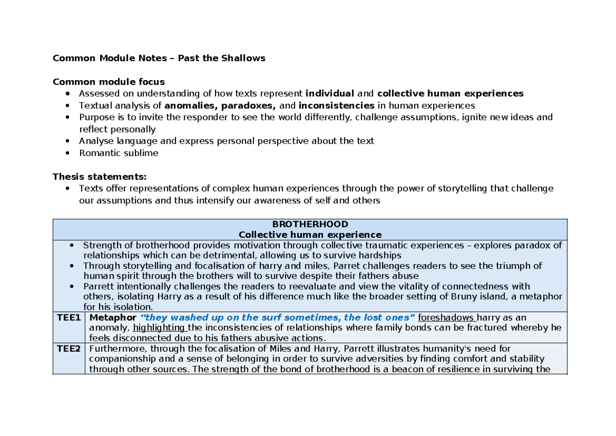 Common Module Notes: Past the Shallows Analysis and Insights - Studocu