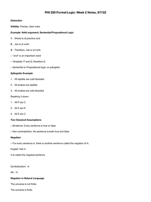 PHI 250 - Week 3 Notes - PHI 250 Formal Logic: Week 3 Notes, 9/12/ TFL ...