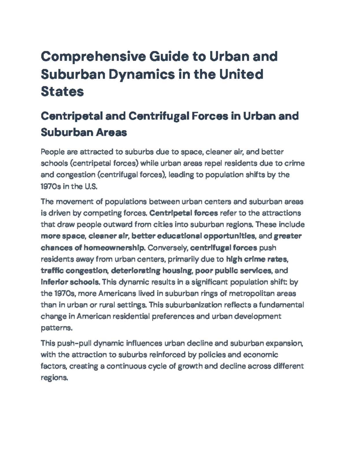 Urban and Suburban Development Dynamics: A Comprehensive Overview - Studocu