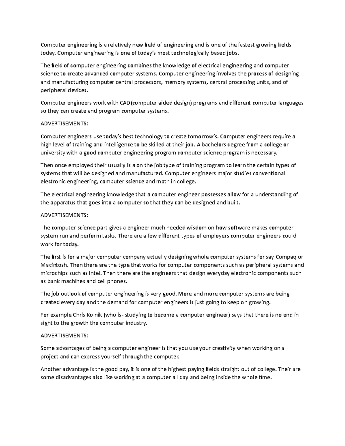 Essay on Computer Engineering and Its Future Prospects - Studocu