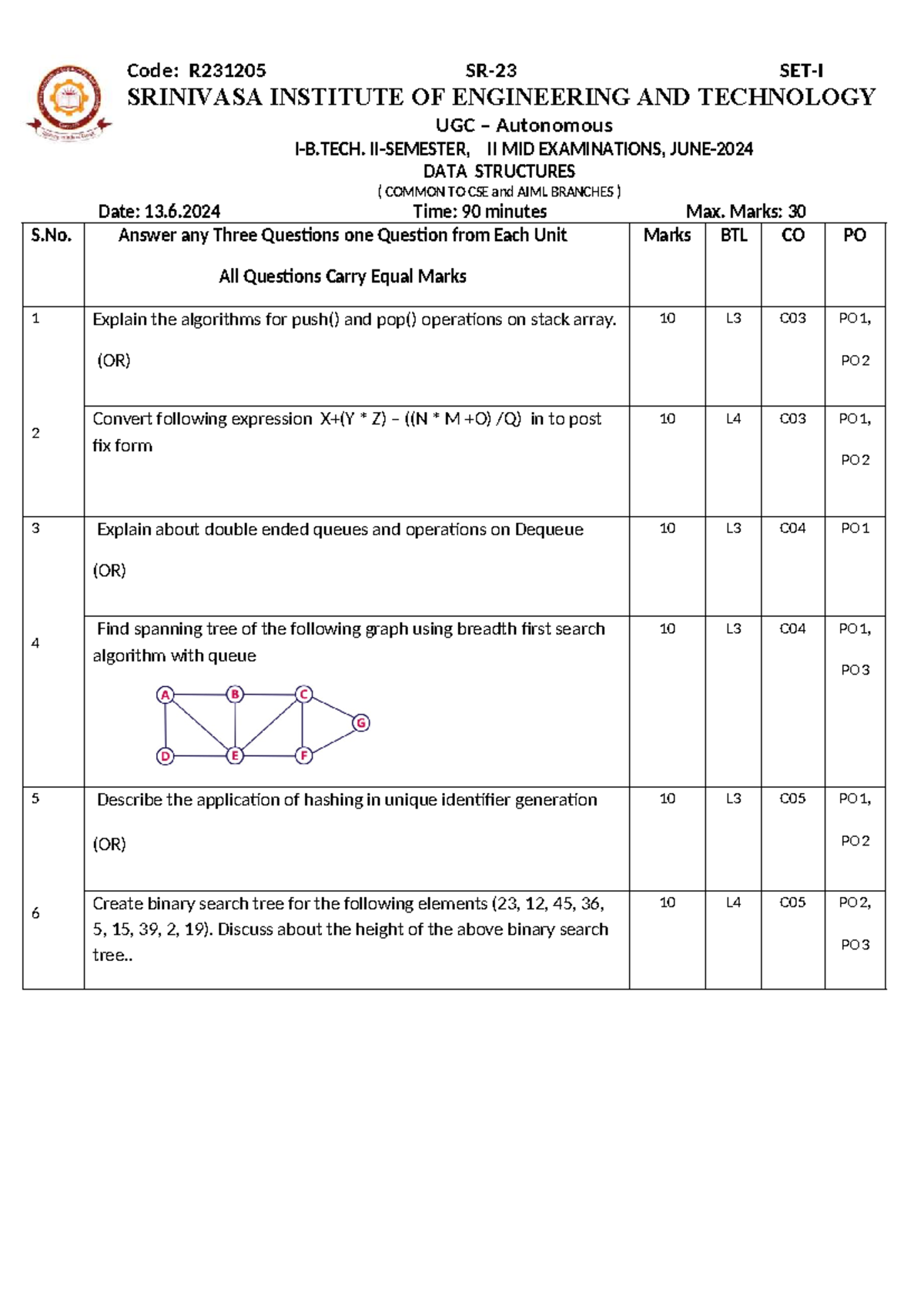 R231205 Data Structures Mid Exam Long Answer Questions - Studocu